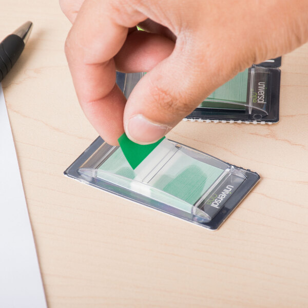 Universal UNV99003 1" x 1 3/4" Green Page Flag with Dispenser - 2/Pack