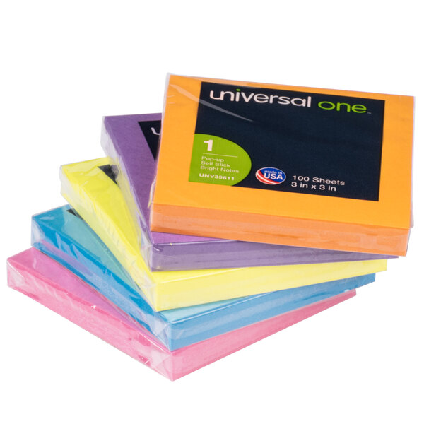 Universal UNV35611 3" x 3" Assorted Bright Color Fan-Folded Pop-Up Note ...
