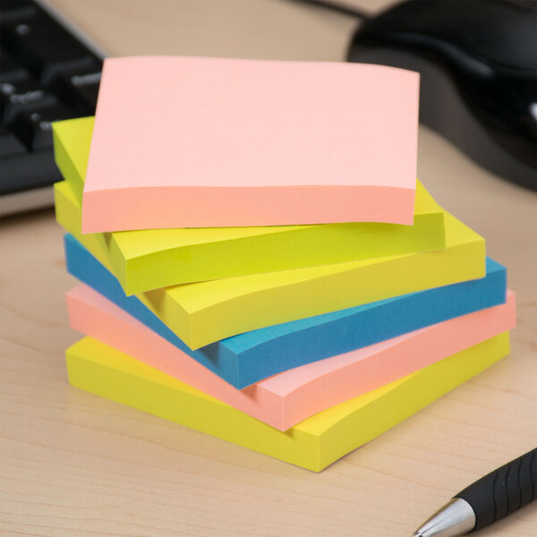 Universal UNV35612 3" x 3" Assorted Neon Color Self-Stick Note - 12/Pack