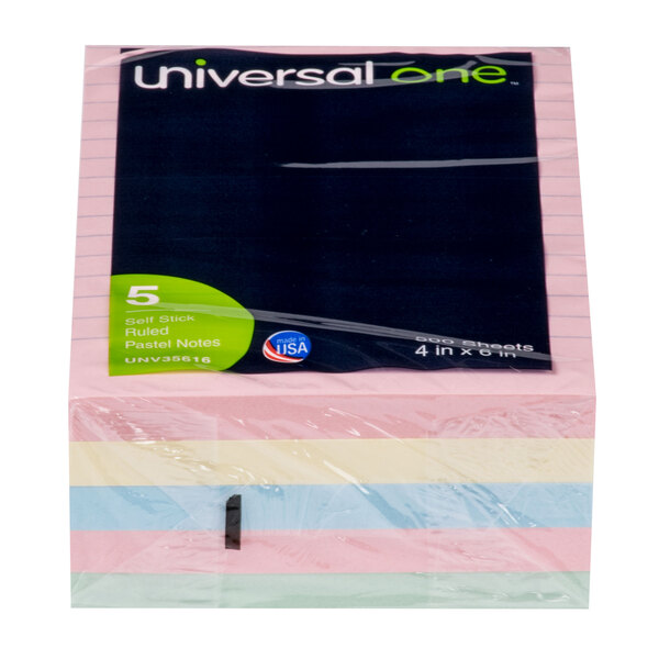 Universal UNV35616 4" x 6" Lined Assorted Pastel Color Self-Stick Notes ...
