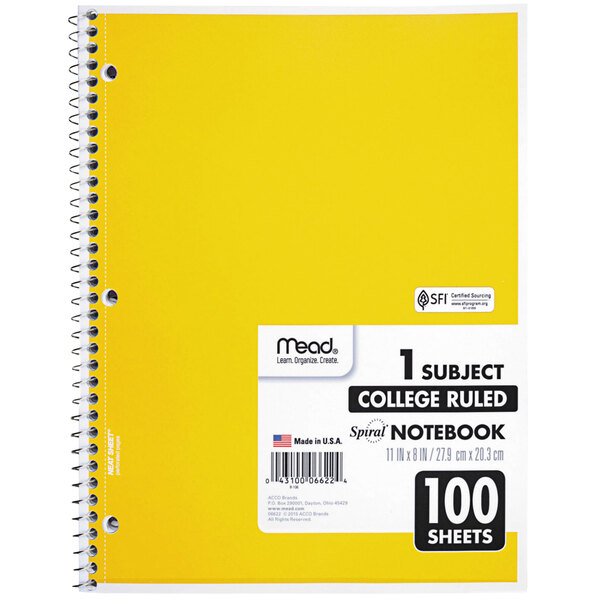 Mead 06622 11" x 8" Assorted Color College Rule 1 Subject Spiral Bound ...