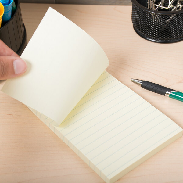 Universal UNV28073 4" x 6" Yellow Ruled Recycled Sticky Note - 12/Pack