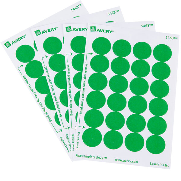 Avery® 5463 3/4" Green Round Removable Write-On / Printable Labels ...