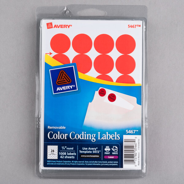 Avery® 05467 3/4" Neon Red Round Removable Write-On / Printable Labels ...
