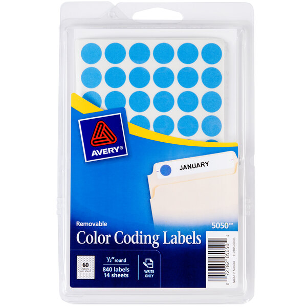 Avery® 5050 1/2" Light Blue Round Removable Color Coding Labels - 840/Pack