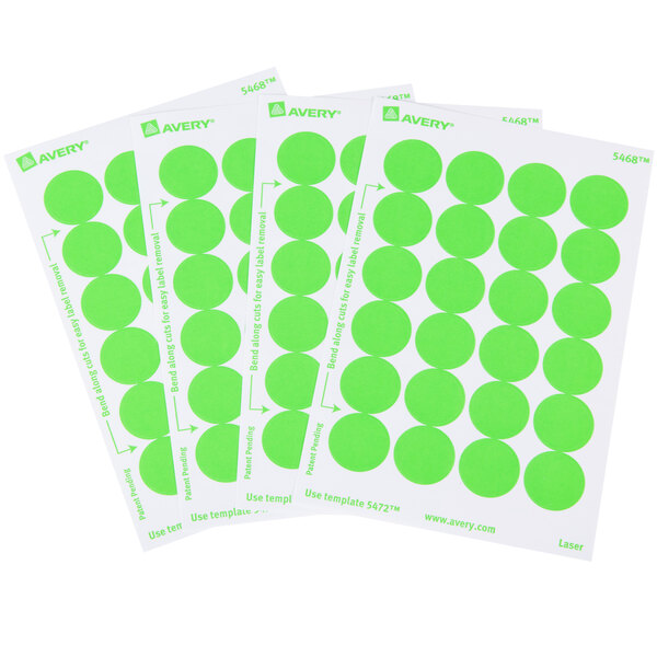 Avery® 5468 3/4" Neon Green Round Removable Write-On / Printable Labels ...