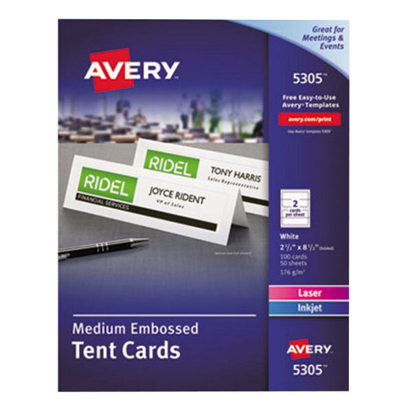 Avery 5305 2 1 2 X 8 1 2 White Medium Embossed Tent Cards 100 Box 