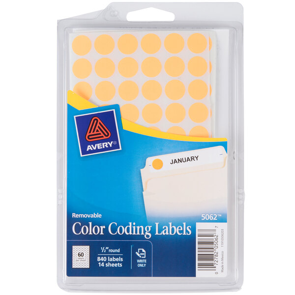 Avery® 05062 1/2" Neon Orange Round Removable Color Coding Labels - 840/Pack