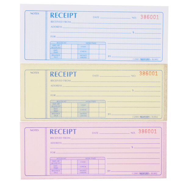 Rediform Office 8L802 3-Part Carbonless Flexible Cover Numbered Receipt ...