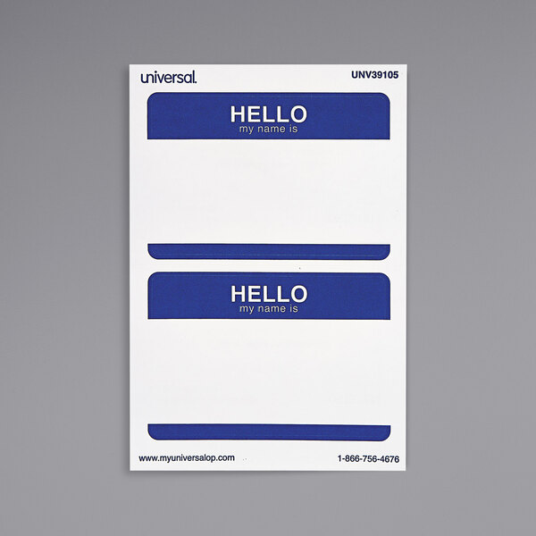 Universal UNV39105 2 1/4" x 3 1/2" White "Hello" Write-On Self-Adhesive ...