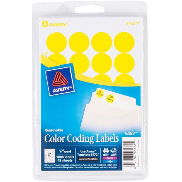 Avery® 5462 3/4" Yellow Round Removable Write-On / Printable Labels ...