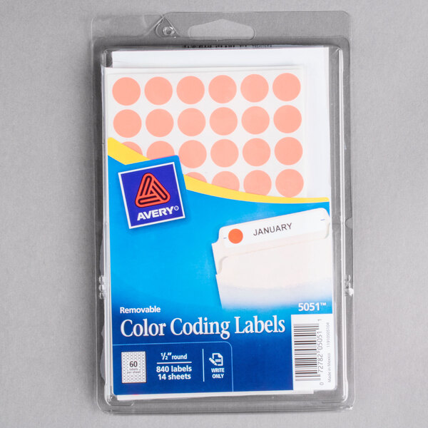 Avery® 5051 1/2" Neon Red Round Removable Color Coding Labels - 840/Pack