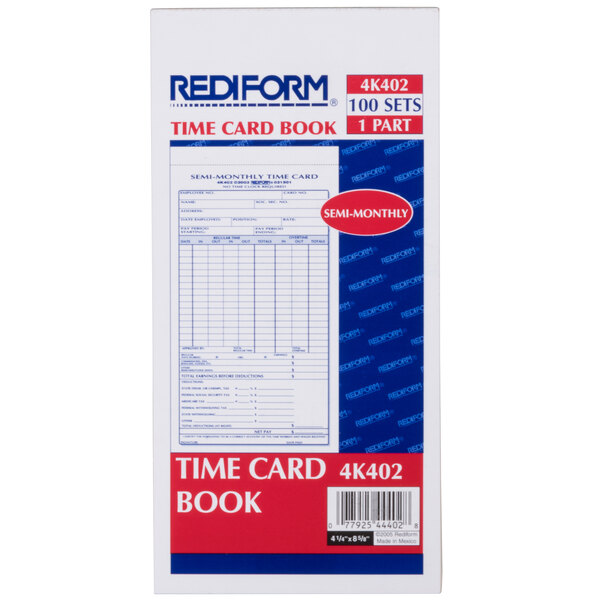 Rediform Office 4K402 Semi-Monthly Employee Time Card Book - 100 Sheets ...