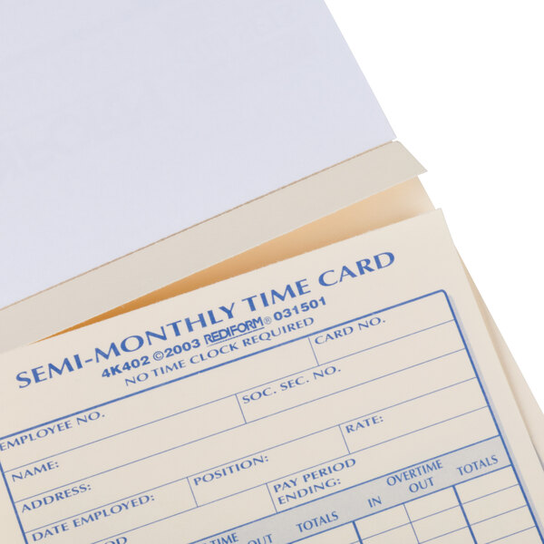Rediform Office 4K402 Semi-Monthly Employee Time Card Book - 100 Sheets ...