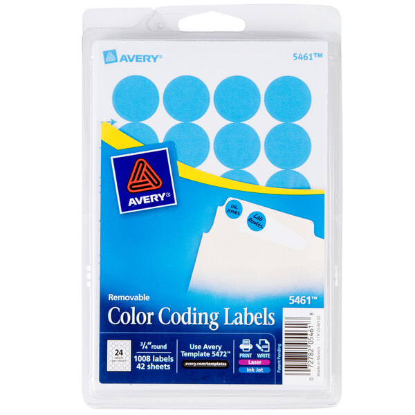 Avery® 5461 3/4" Light Blue Round Removable Write-On / Printable Labels ...