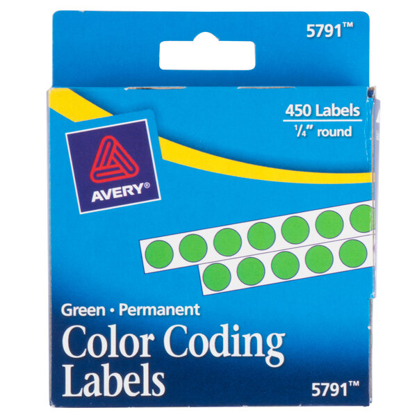 Avery® 05791 1/4" Green Round Permanent Write-On Color Coding Labels ...