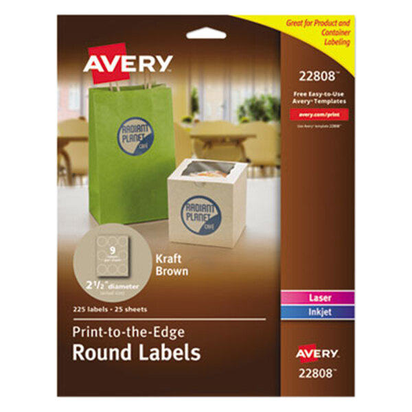 Avery 22808 2 1 2 Kraft Brown Round Print to the Edge Labels 225 Pack