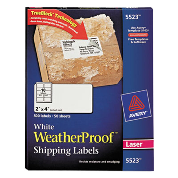 Avery 5523 TrueBlock 2 X 4 Weatherproof White Shipping Labels 500 Box
