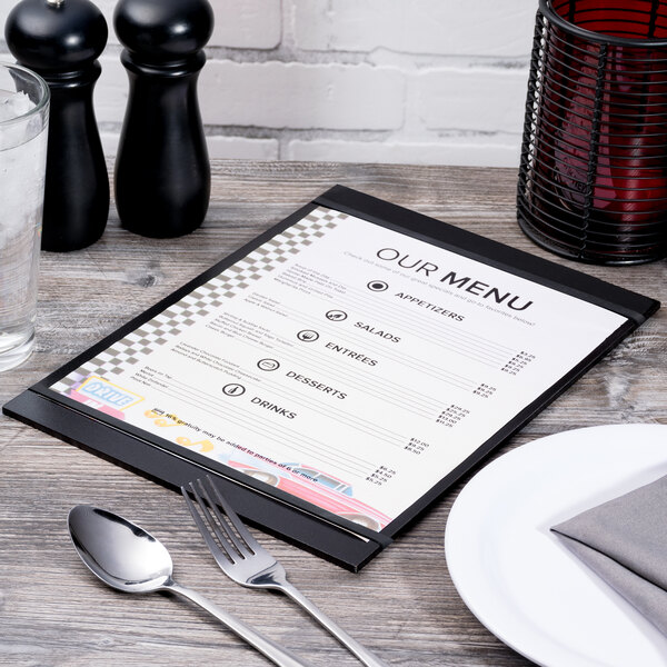 Choice 9" x 12 1/2" Black Wood Color Menu Holder / Presenter with Straps