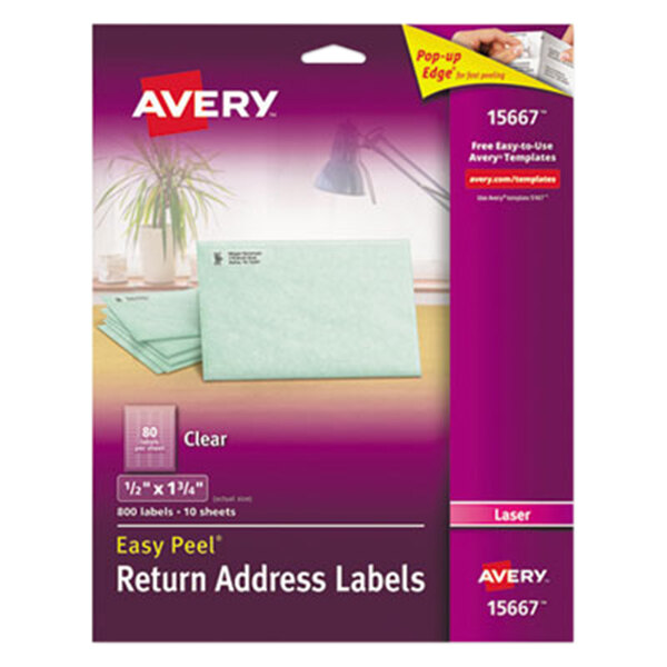 Avery 15667 Easy Peel 1/2" x 1 3/4" Clear Laser Printer Return Address ...