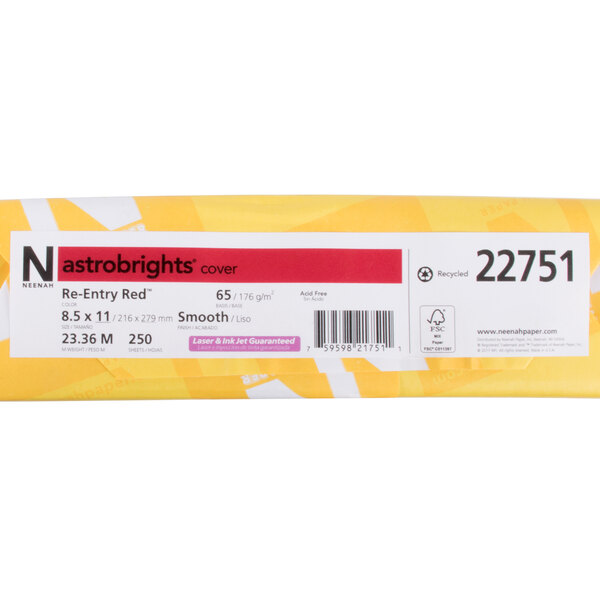 Neenah 22751 Astrobrights 8 1/2" x 11" Re-Entry Red 65# Smooth Color ...