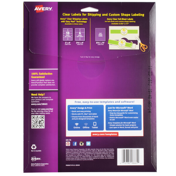 Avery® 18665 8 1/2" x 11" Clear Full-Sheet Shipping Labels - 10/Pack
