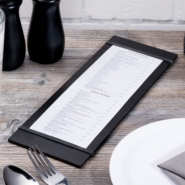 Choice 4 1/2" x 12 1/2" Black Wood Color Menu Holder / Presenter with ...