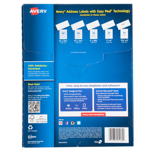 Avery® 5160 1" x 2 5/8" White Easy Peel Mailing Address Labels - 3000/Box