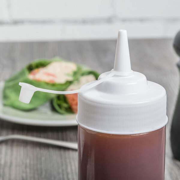 Tablecraft C100TC White Squeeze Bottle Tethered Caps - 12/Pack