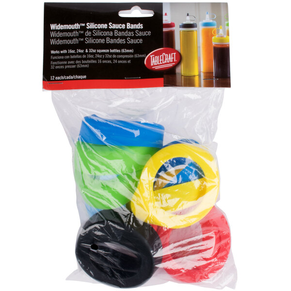 Tablecraft SB63A Assorted Silicone Widemouth Squeeze Bottle Bands (63mm ...
