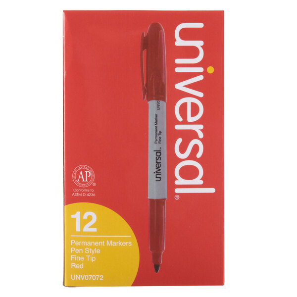 Universal UNV07072 Red Bullet Tip Pen Style Permanent Marker - 12/Pack