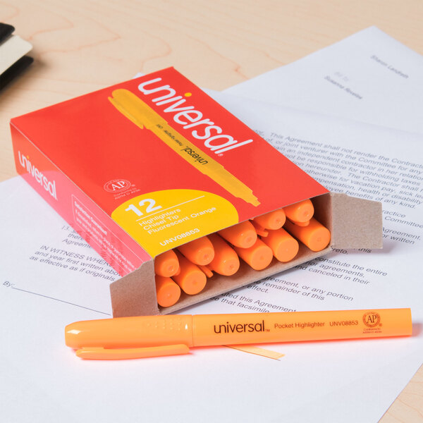 Universal UNV08853 Fluorescent Orange Chisel Tip Pen Style Highlighter ...