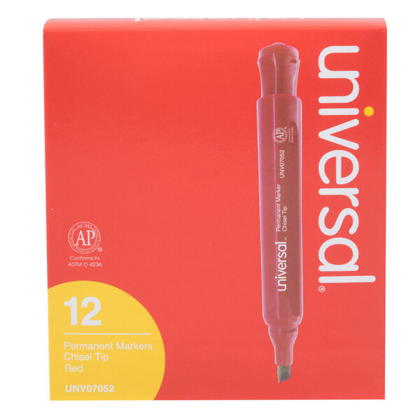 Universal UNV07052 Red Chisel Tip Desk Style Permanent Marker - 12/Pack