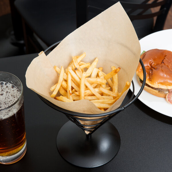 Tablecraft AC57 Vertigo Round Black Appetizer Wire Cone Basket - 5" x 7"
