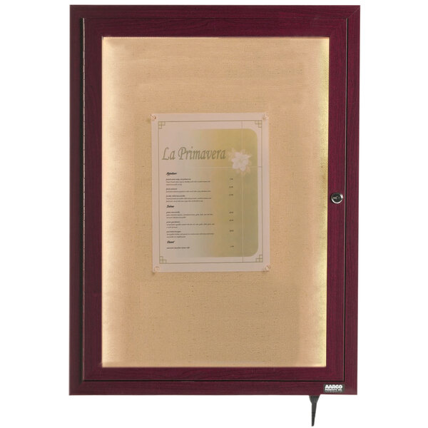 Aarco LWL2418C 24" x 18" Cherry Finish Locking Lighted Bulletin Board ...