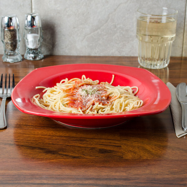 CAC P-88RED Festiware 22 oz. Red Square Pasta Bowl - 12/Case
