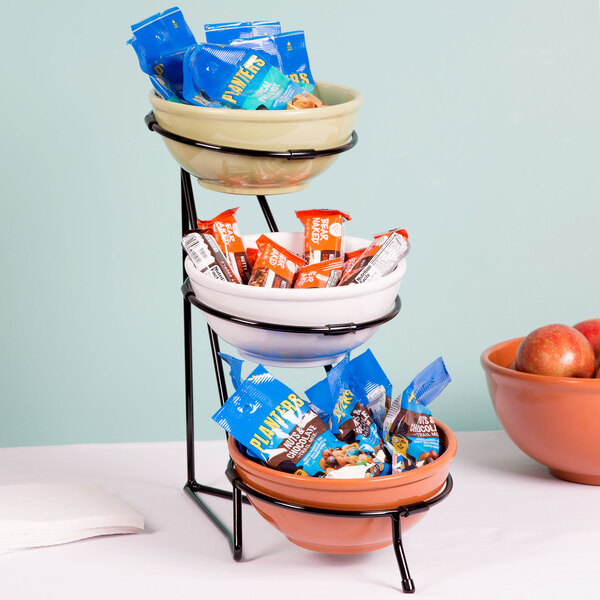 Cal-Mil C1222-8 Iron Black Three Tier Round Bowl Stand - 8" x 16" x 18"