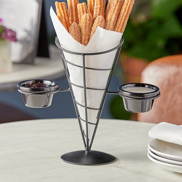 Tablecraft ACR259 Vertigo Round Black Appetizer Wire Cone Basket with 2 ...