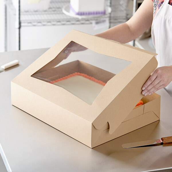 Baker's Mark 19" x 14" x 4" Kraft Half Sheet Window Cake / Bakery Box ...