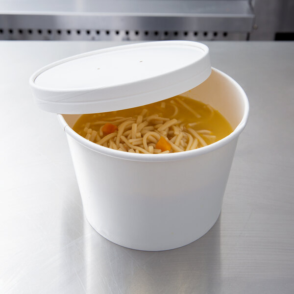 Choice 64 oz. Double Poly-Coated White Paper Food Cup with Vented Paper ...