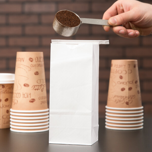 Choice 1/2 lb. White Customizable Paper Coffee Bag with Reclosable Tin ...