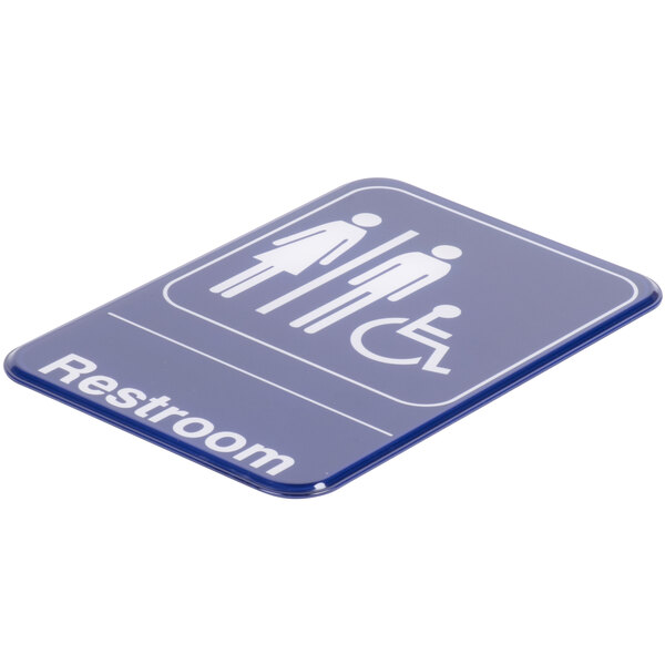 Handicap Accessible Restroom Sign - Blue and White, 9" x 6"