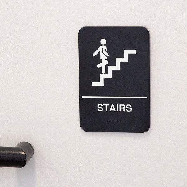 Thunder Group ADA Stairs Sign with Braille - Black and White, 9" x 6"