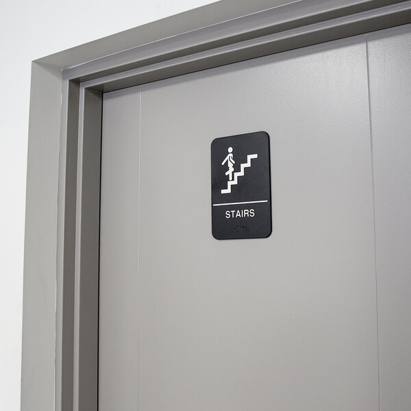 Thunder Group ADA Stairs Sign with Braille - Black and White, 9" x 6"