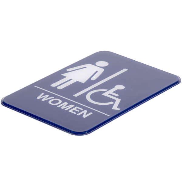 Handicap Accessible Women's Restroom Sign - Blue and White, 9" x 6"