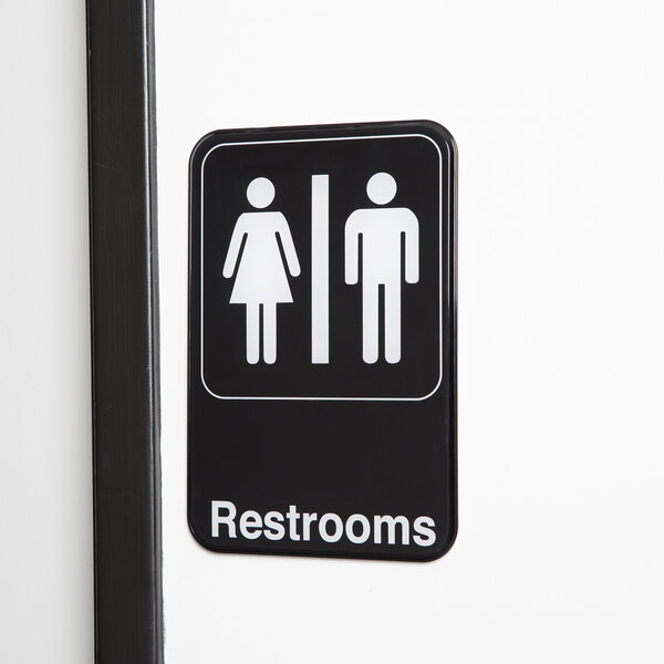 restrooms sign - Black and White, 9" x 6"
