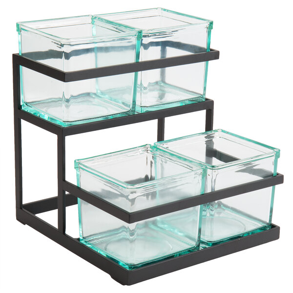 Cal-Mil 3604-13 2-Step Black Condiment Display with 4 Glass Jars - 11 ...