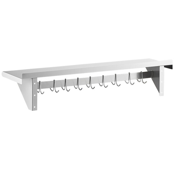 Regency 12" x 48" Stainless Steel Wall Mounted Pot Rack with Shelf and ...