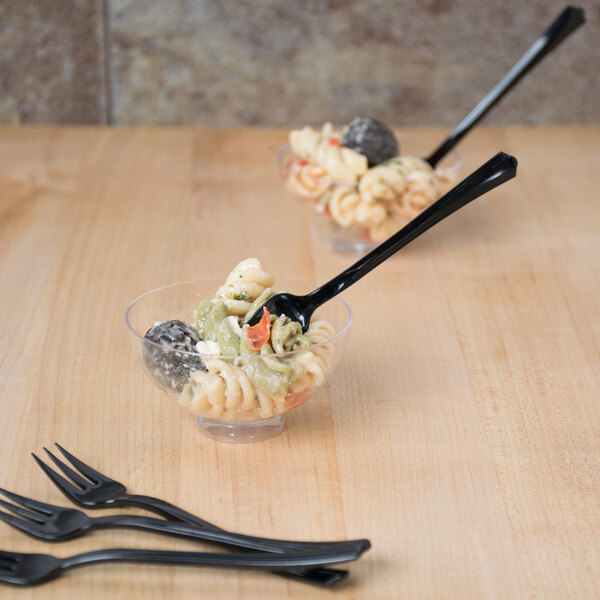 WNA Comet APTFK Petites 4 1/5" Black Tasting Fork - 100/Pack