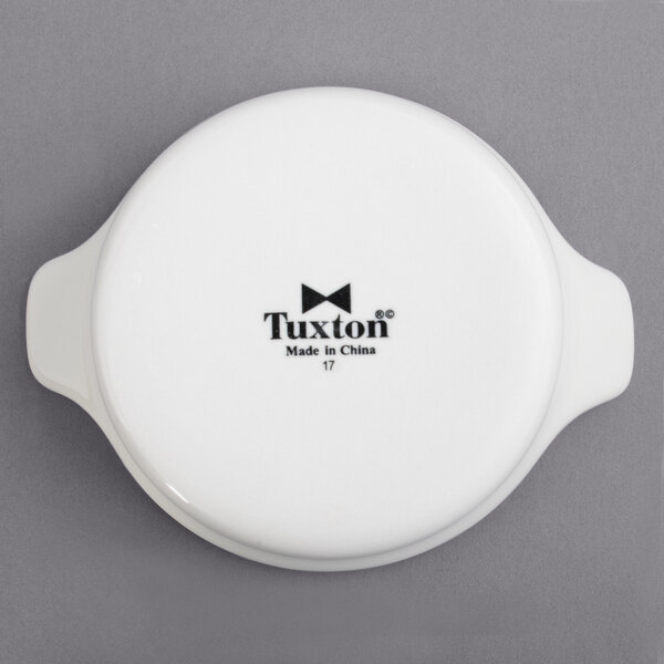 Tuxton BES-1004 10 oz. Eggshell China Casserole Dish with Handles - 12/Case